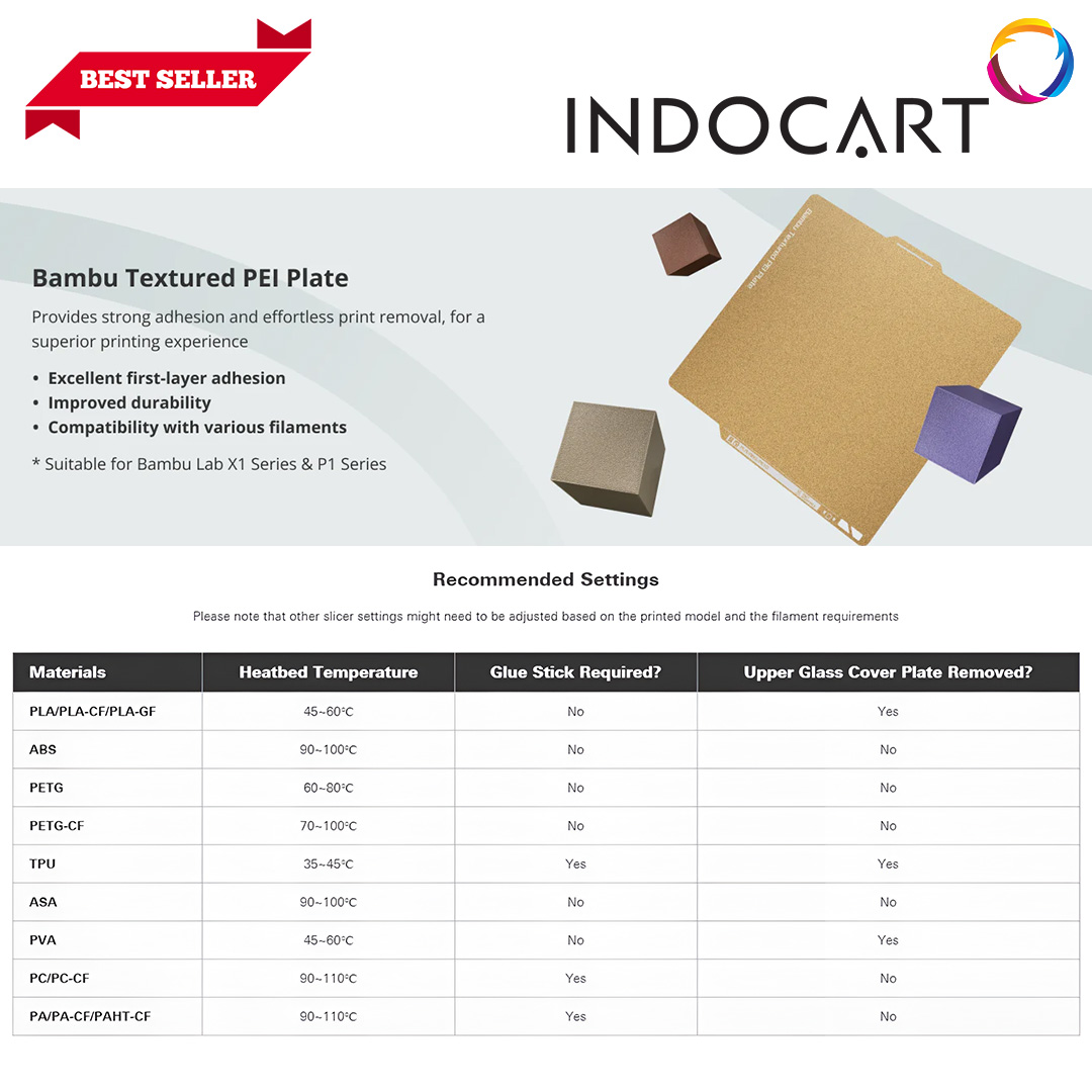 INDOCART 3D Printer Parts Bambu Lab Textured PEI Plate Gold BambuLab ...