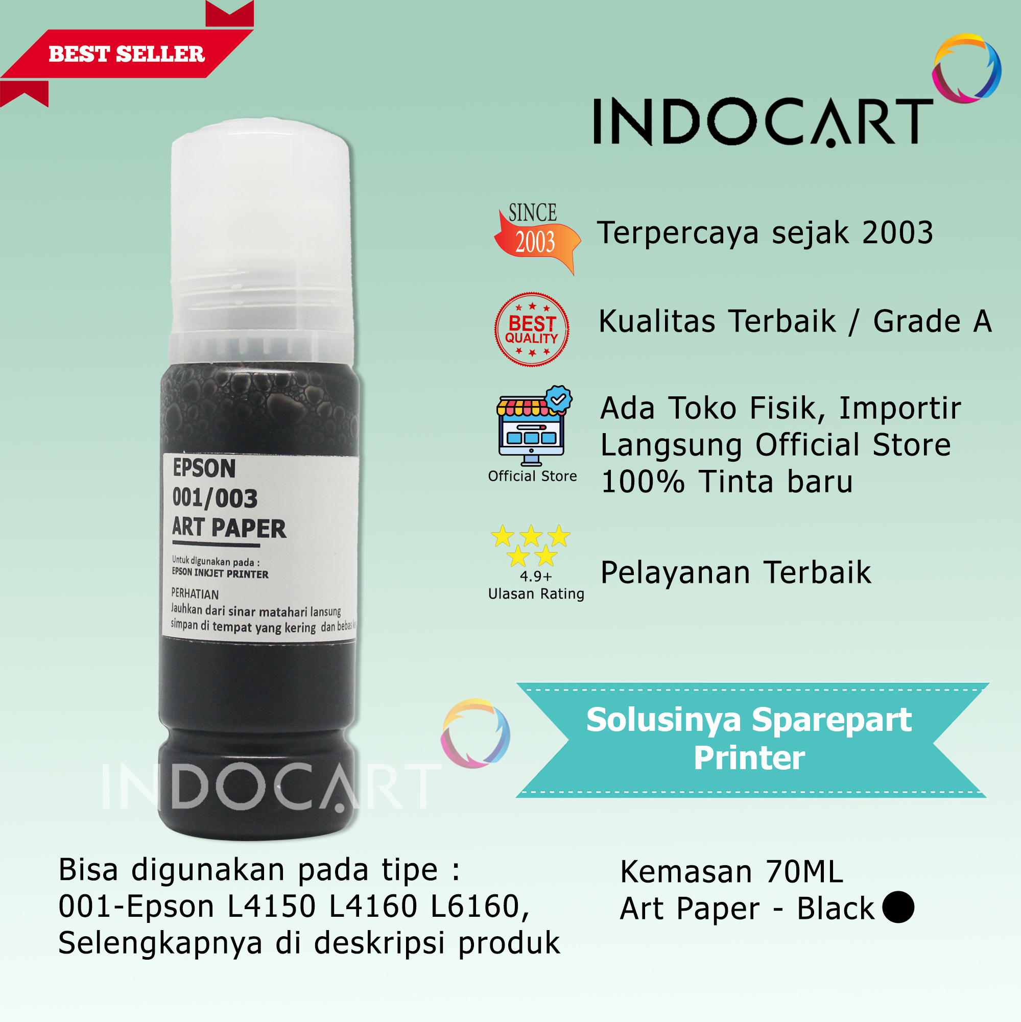 IndoCart Tinta Premium Refill Printer Epson 001 003 Art Paper Ink-70ml ...
