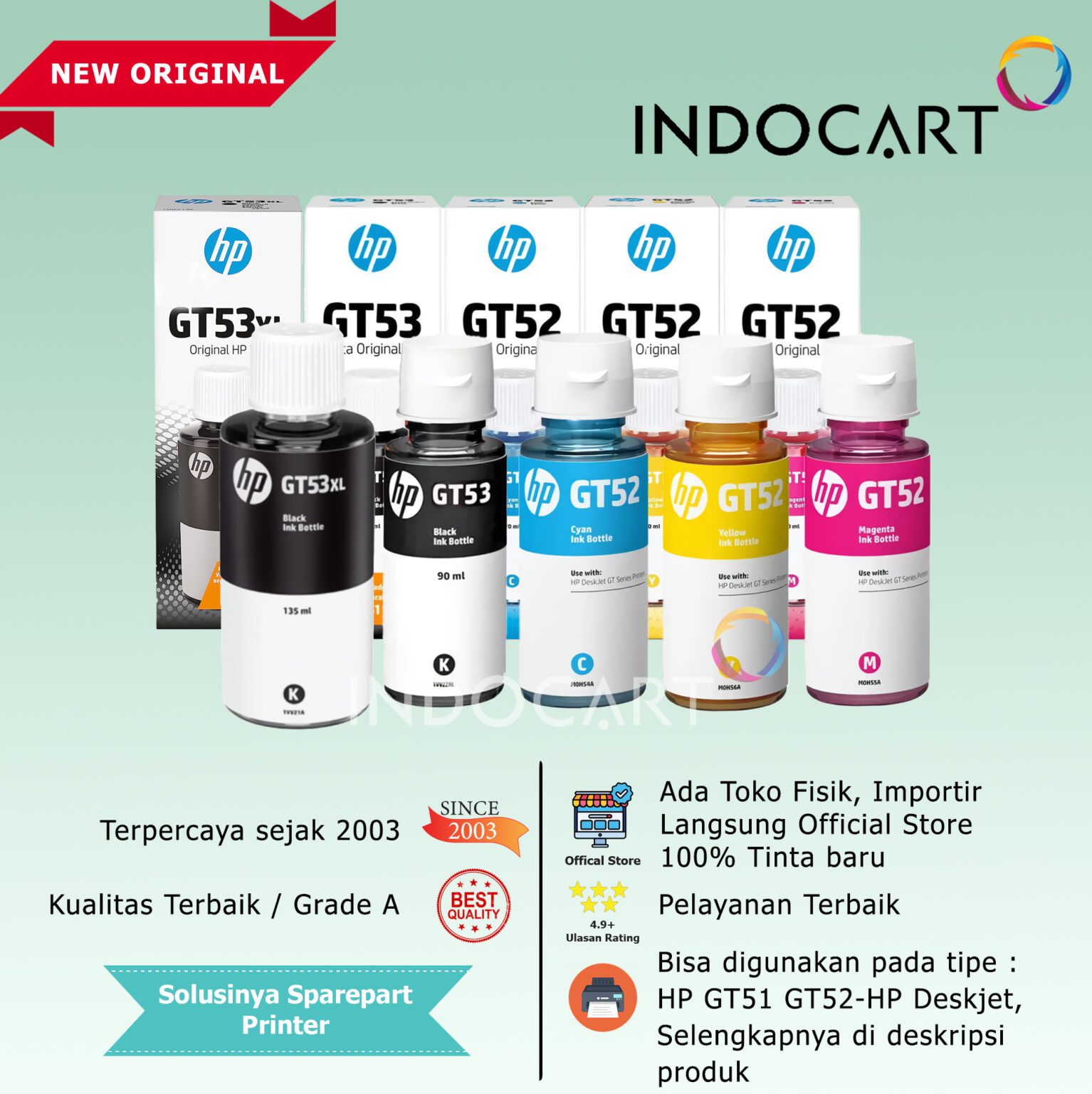 Tinta Original HP GT51 GT52 GT53 Printer HP Ink Tank 310 315 319 410 ...